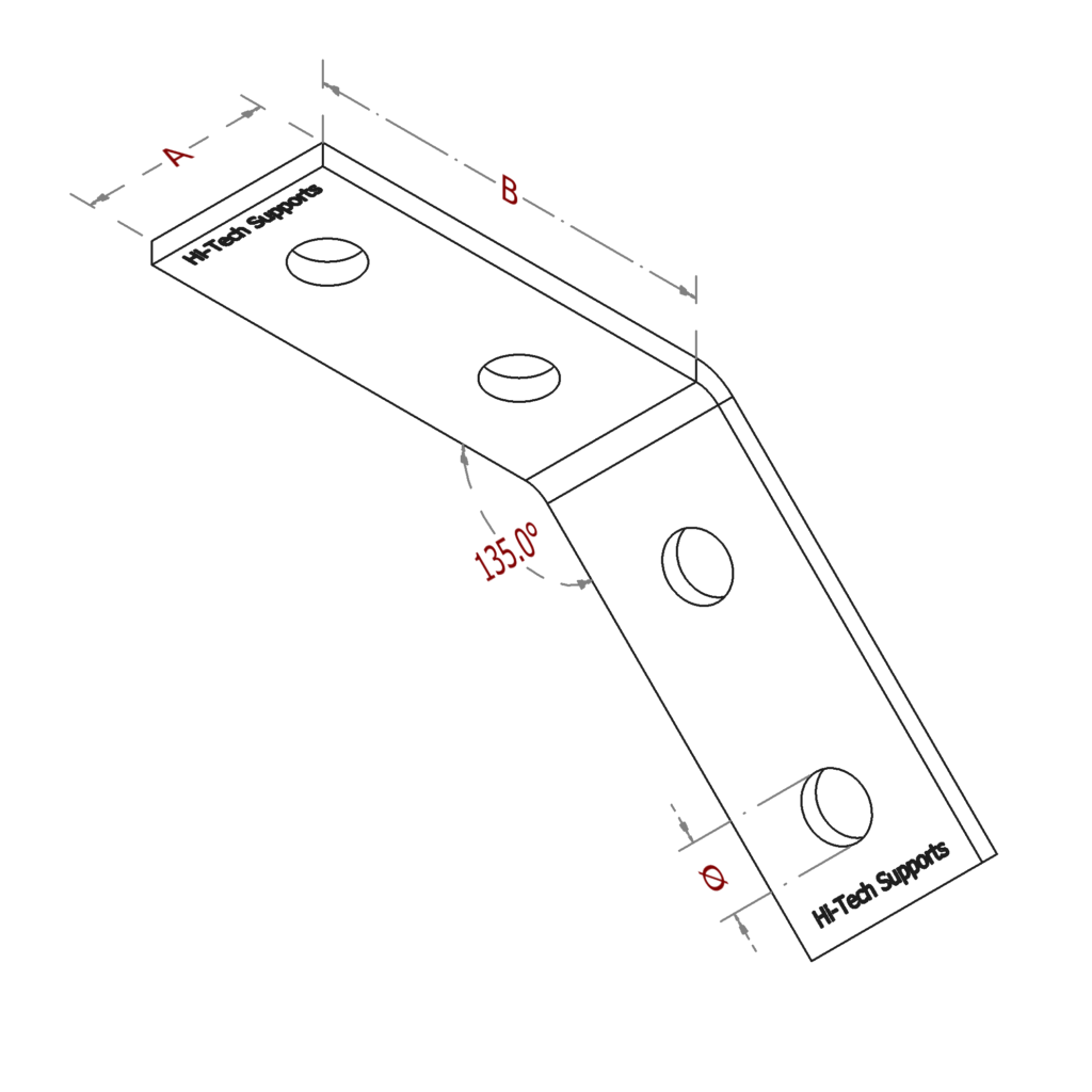 135 Degree 4 Hole Angle Bracket - HI TECH Supports