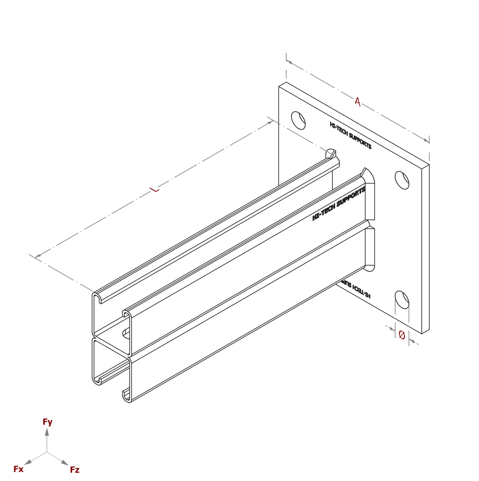 041B Channel Baseplate Cantilever 04 Hole - HI TECH Supports